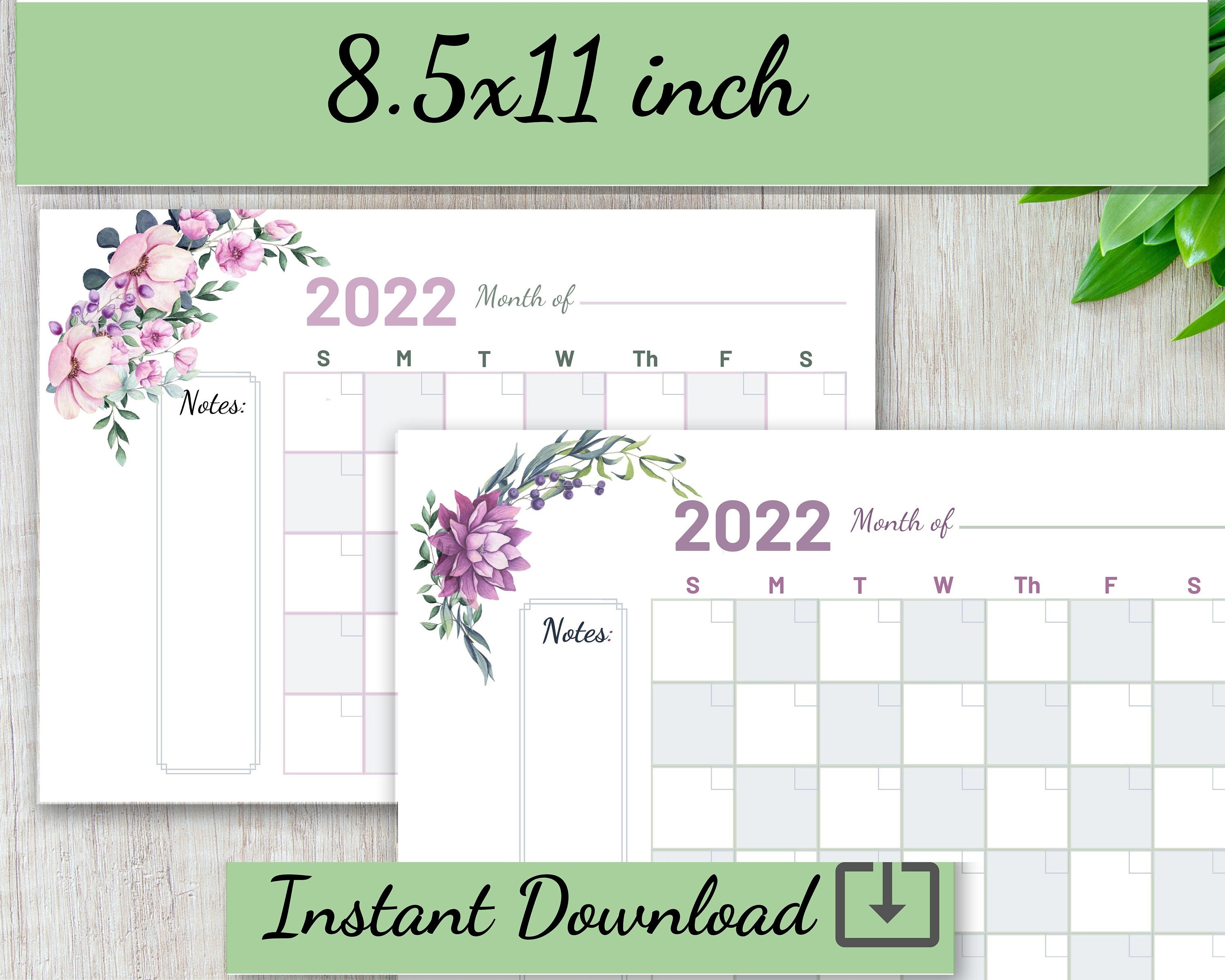 Printable Calendars Four Floral Themes Bonus Valentines - Etsy