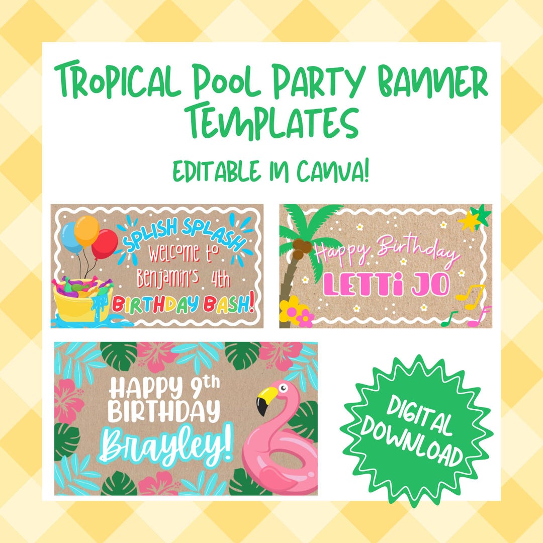 Pool Party Template Bundle | Tropical Birthday Banner | Editable in ...