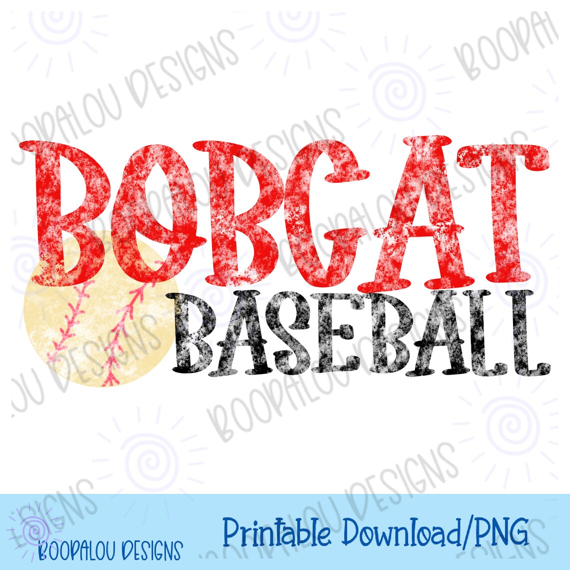 Distressed Bobcat Baseball PNG, Red and Black Baseball Png, Distressed ...