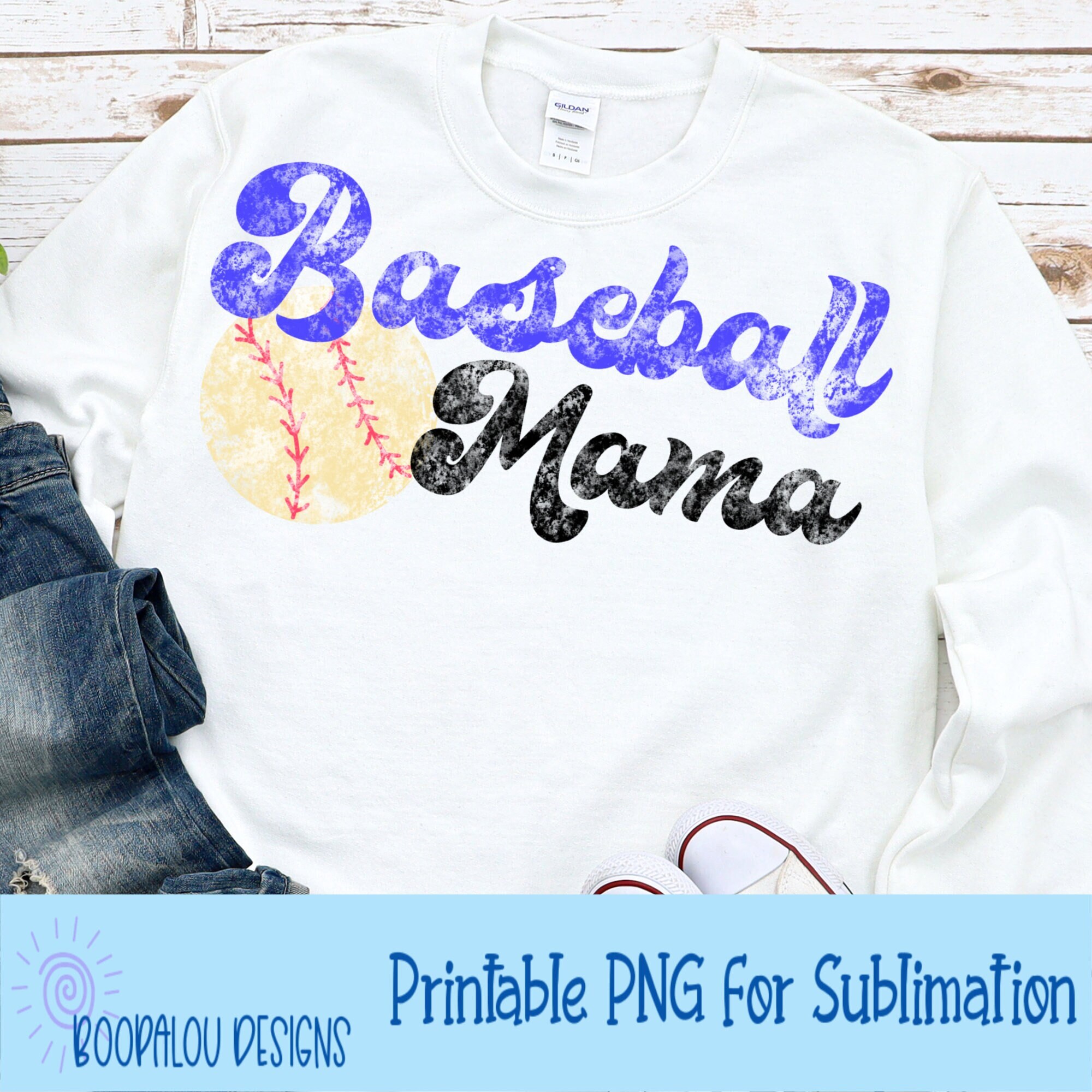 Distressed Baseball Mama PNG, Blue and Black Graphic (digital Download ...