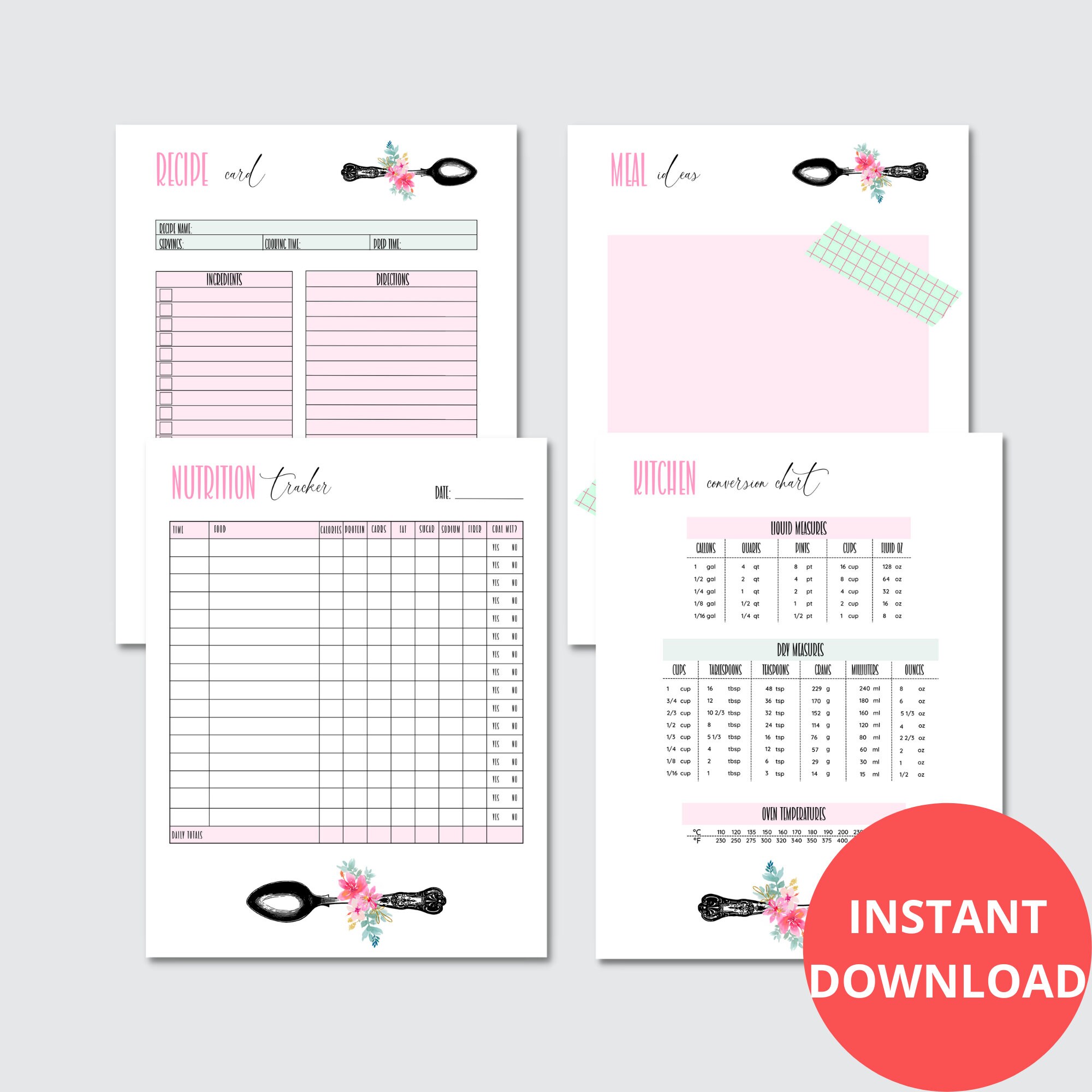 Printable Meal Planner Bundle Menu Planning Planner Inserts - Etsy