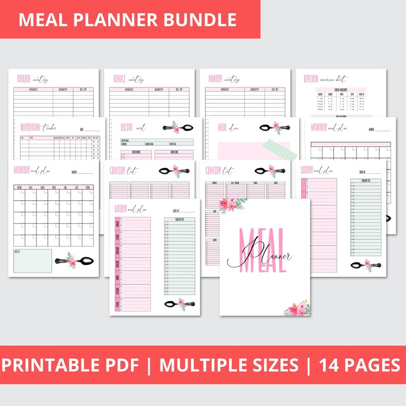 Printable Meal Planner Bundle Menu Planning Planner Inserts - Etsy