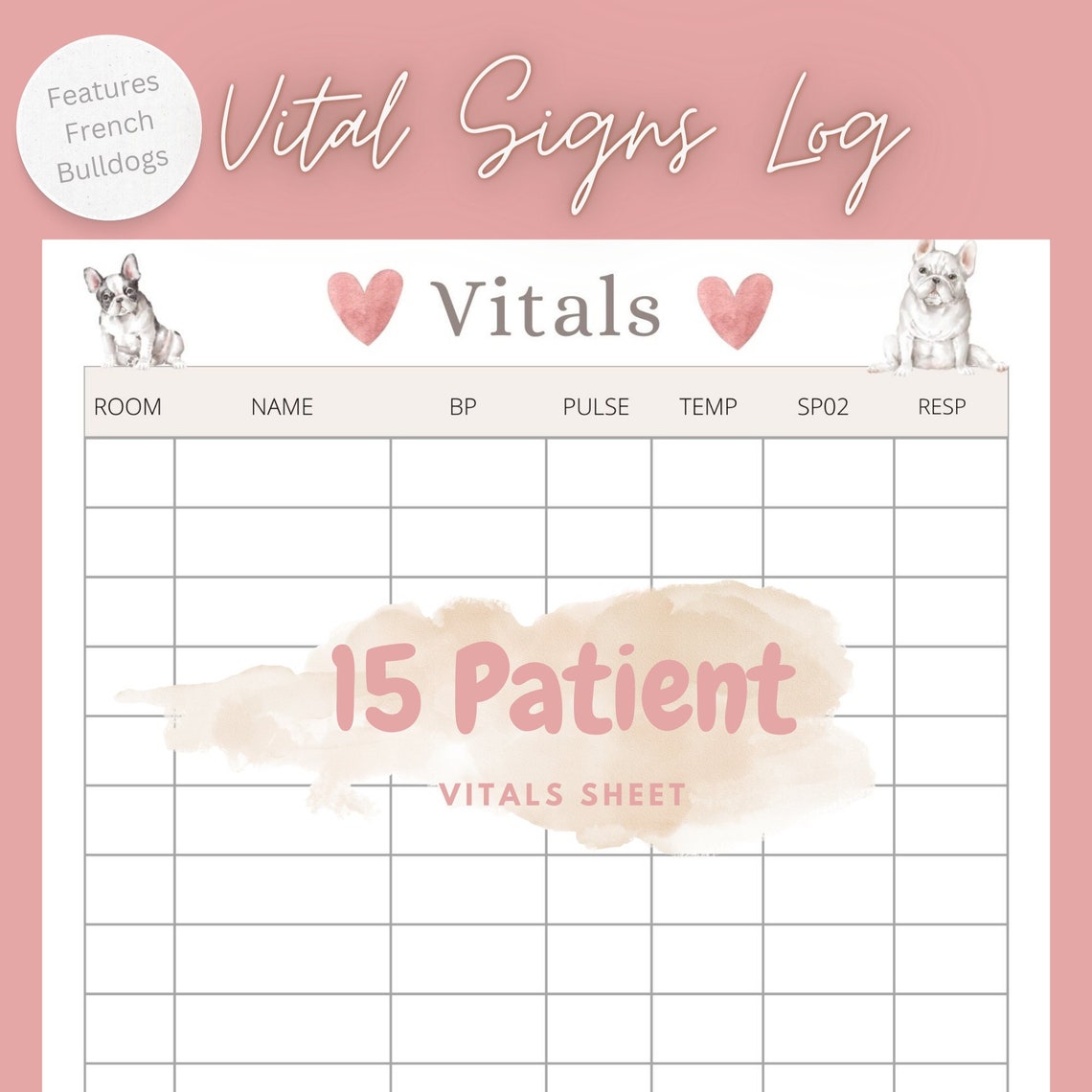 Printable Vitals Log: 15 Patient Tracking Sheet (digital Download) - Etsy