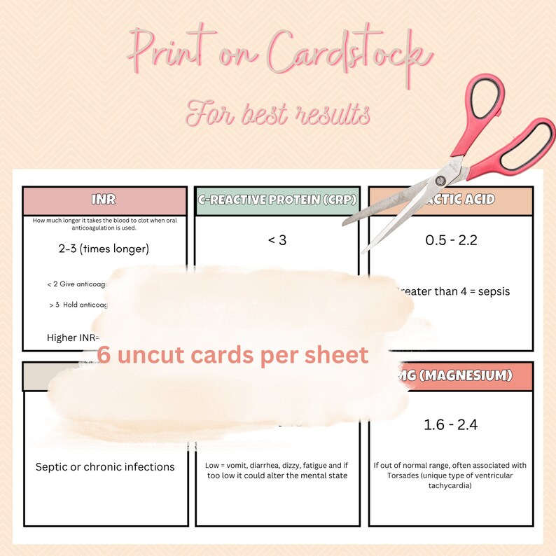 Lab Values / Nursing School Flashcards / Printable / Nurse / - Etsy
