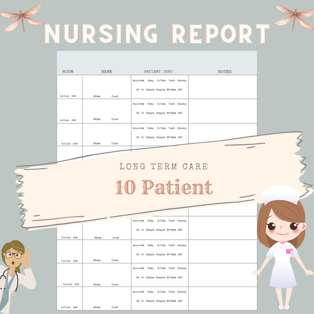 10 Patient Nursing Report Sheet LTC - Etsy