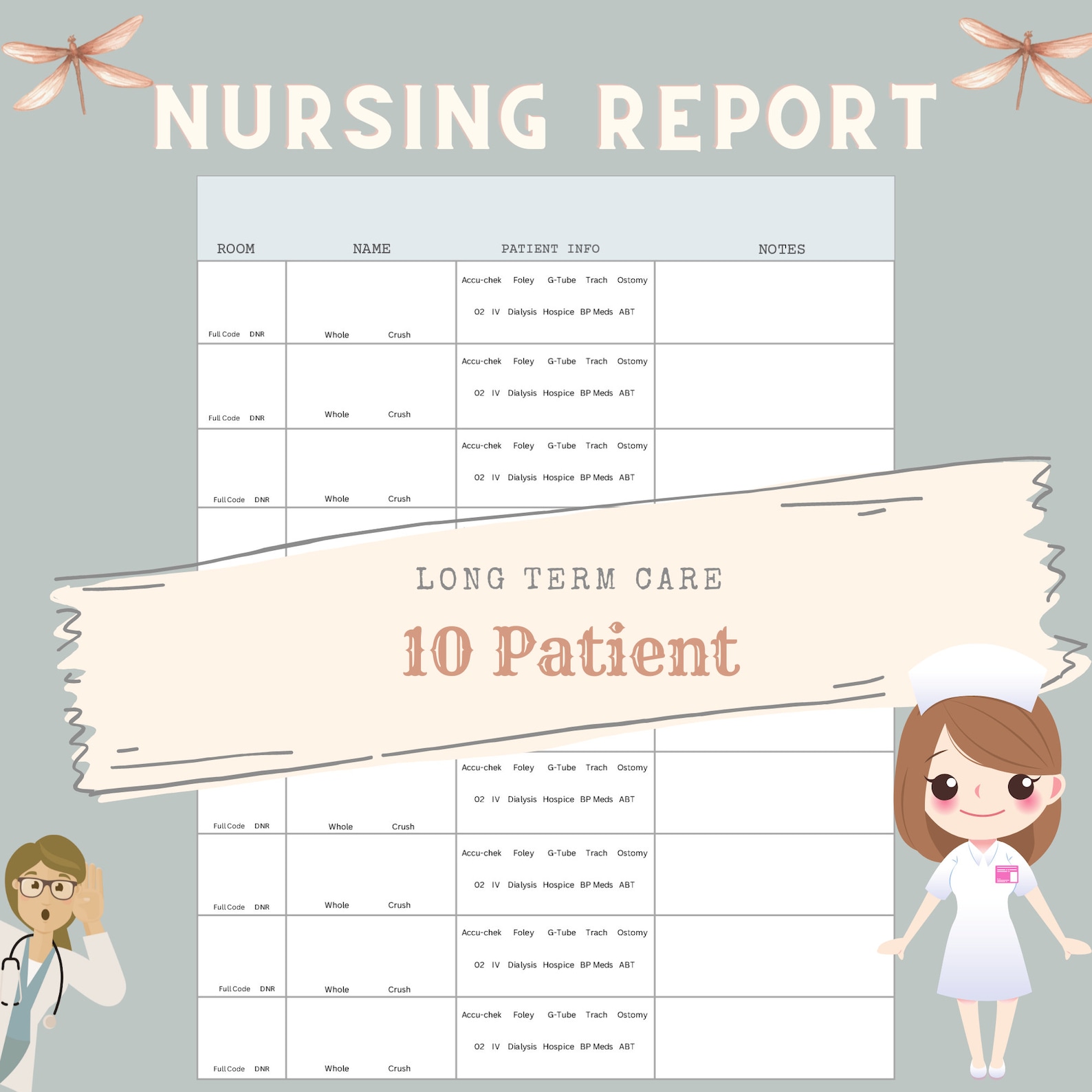 10 Patient Nursing Report Sheet LTC - Etsy