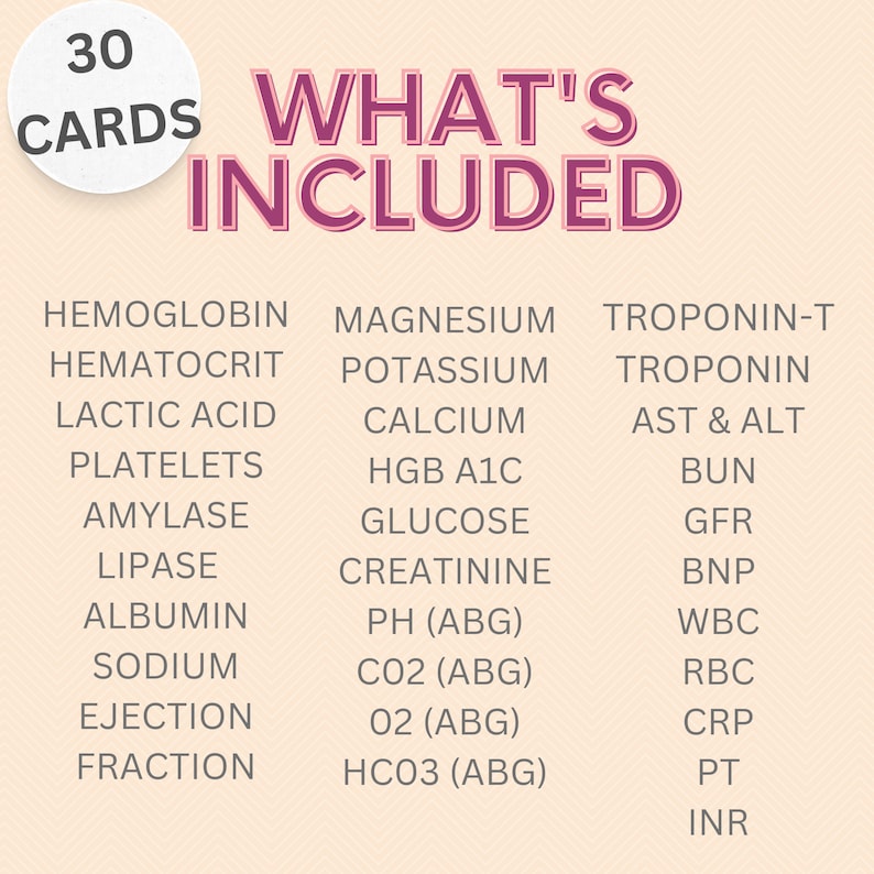 Lab Values / Nursing School Flashcards / Printable / Nurse / - Etsy