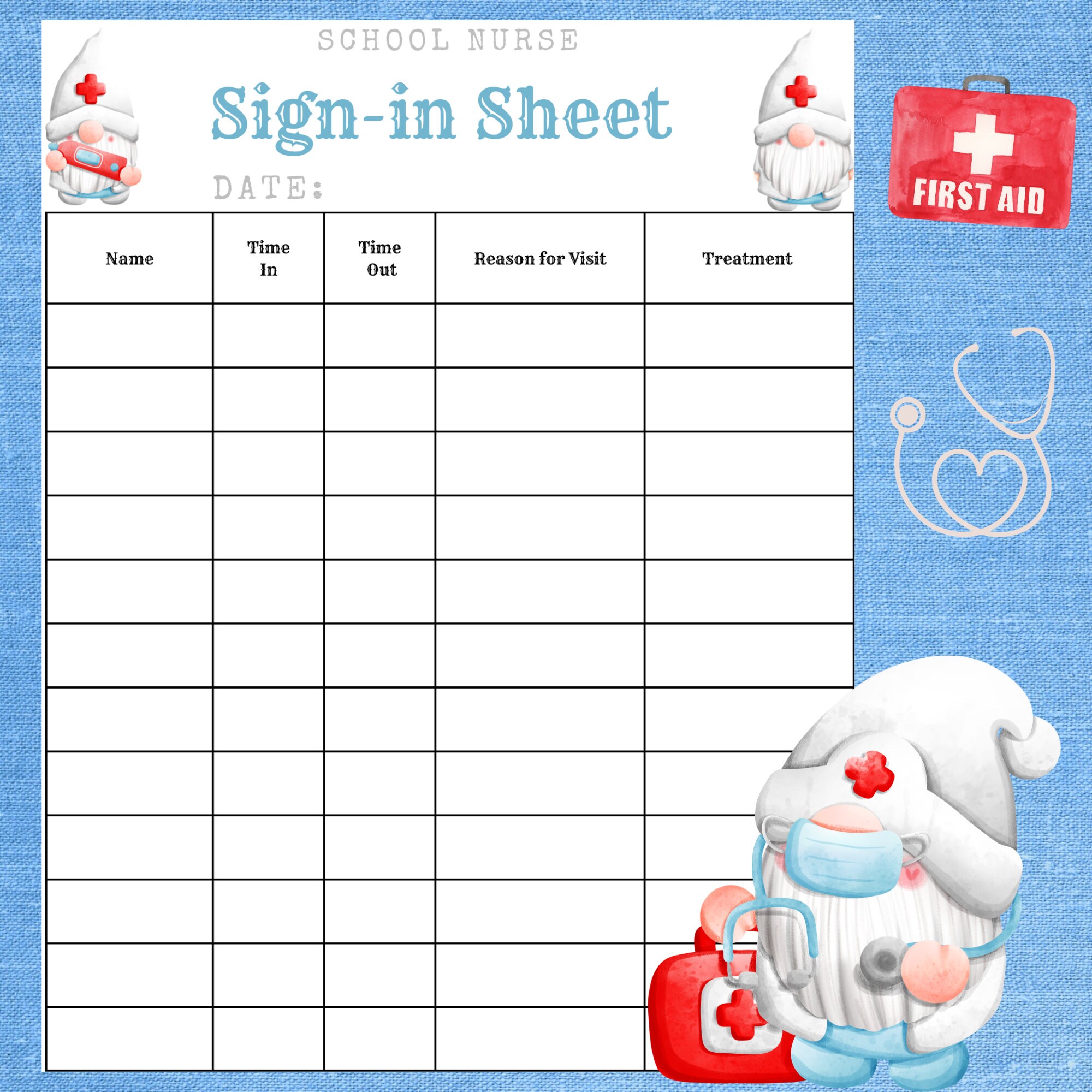 School Nurse Sign in Sheet Etsy School Nurse Sign in Sheet Etsy