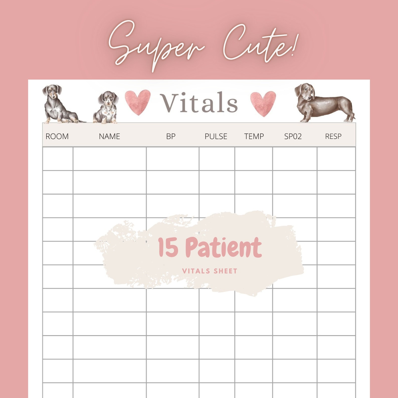 Printable Vitals Log: 15 Patient Tracking Sheet (digital Download) - Etsy