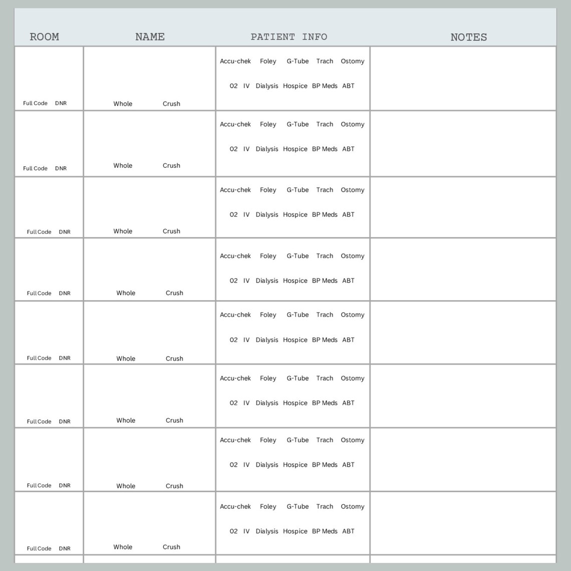 10 Patient Nursing Report Sheet LTC - Etsy
