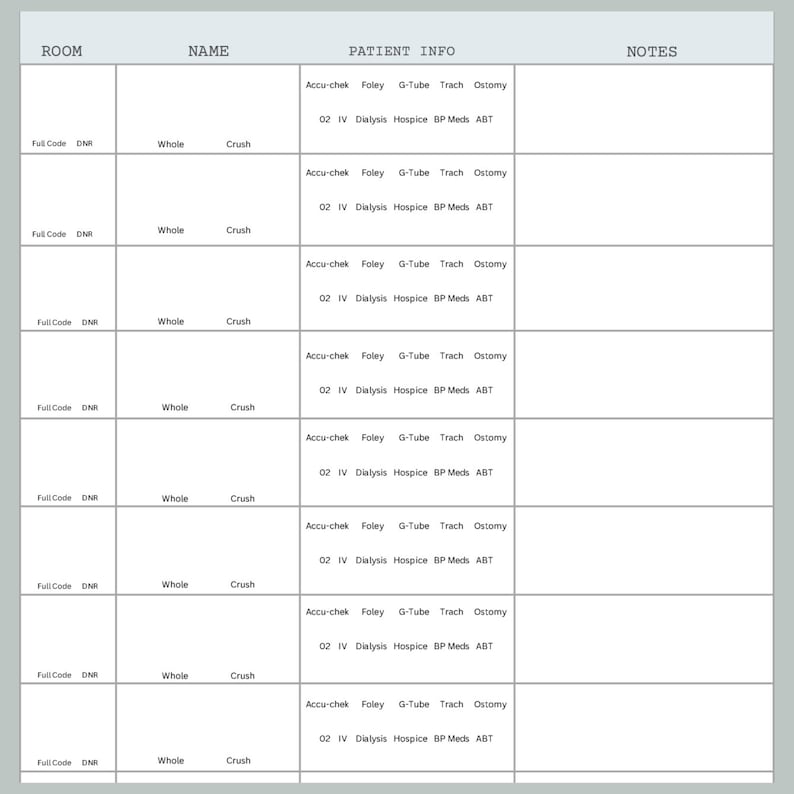 10 Patient Nursing Report Sheet LTC - Etsy