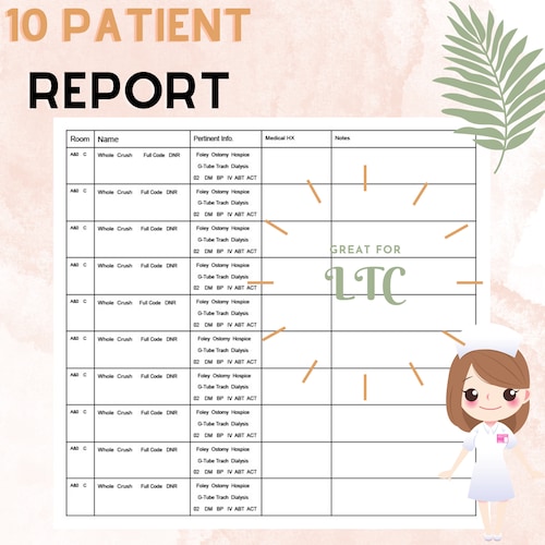10 Patients/residents Nurse Report Sheet LTC/SNF/ICF version - Etsy
