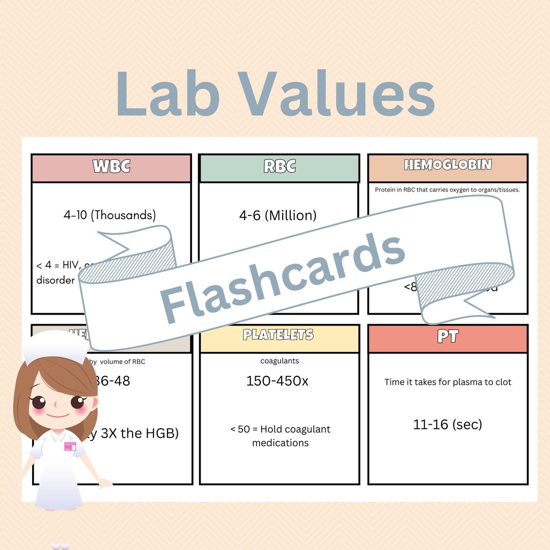 Lab Values / Nursing School Flashcards / Printable / Nurse / - Etsy