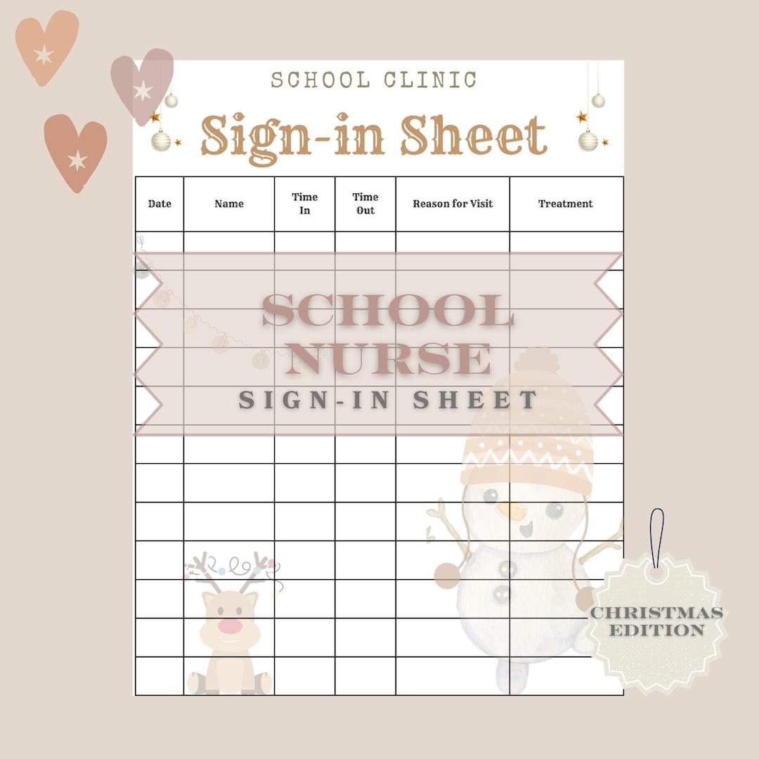 School Nurse Sign-in Sheet ~ School Clinic ~ Christmas Edition ~ Nurse ...