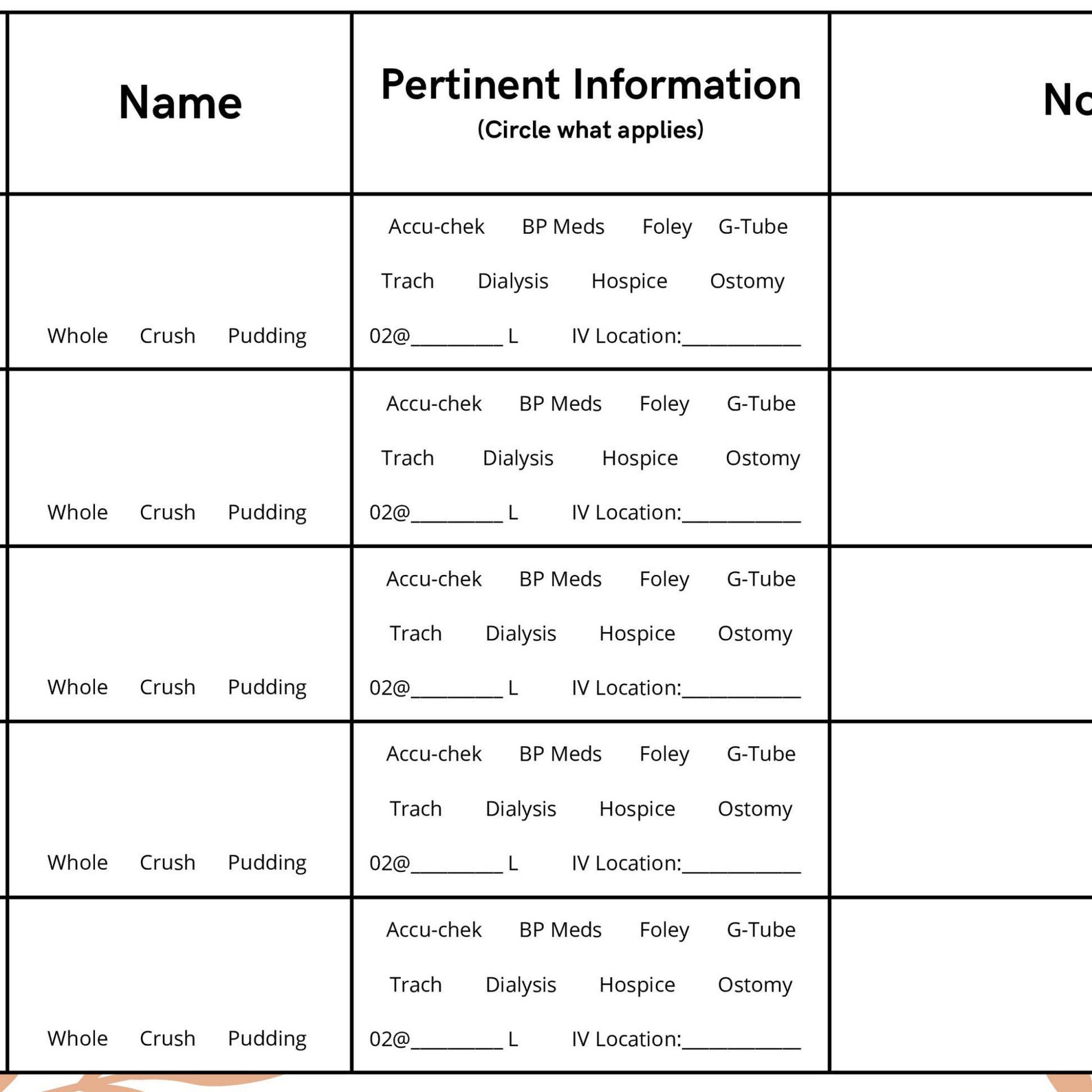 Nursing Report Sheet LTC / 5 Patient / SNF / Nursing Report / Skilled ...