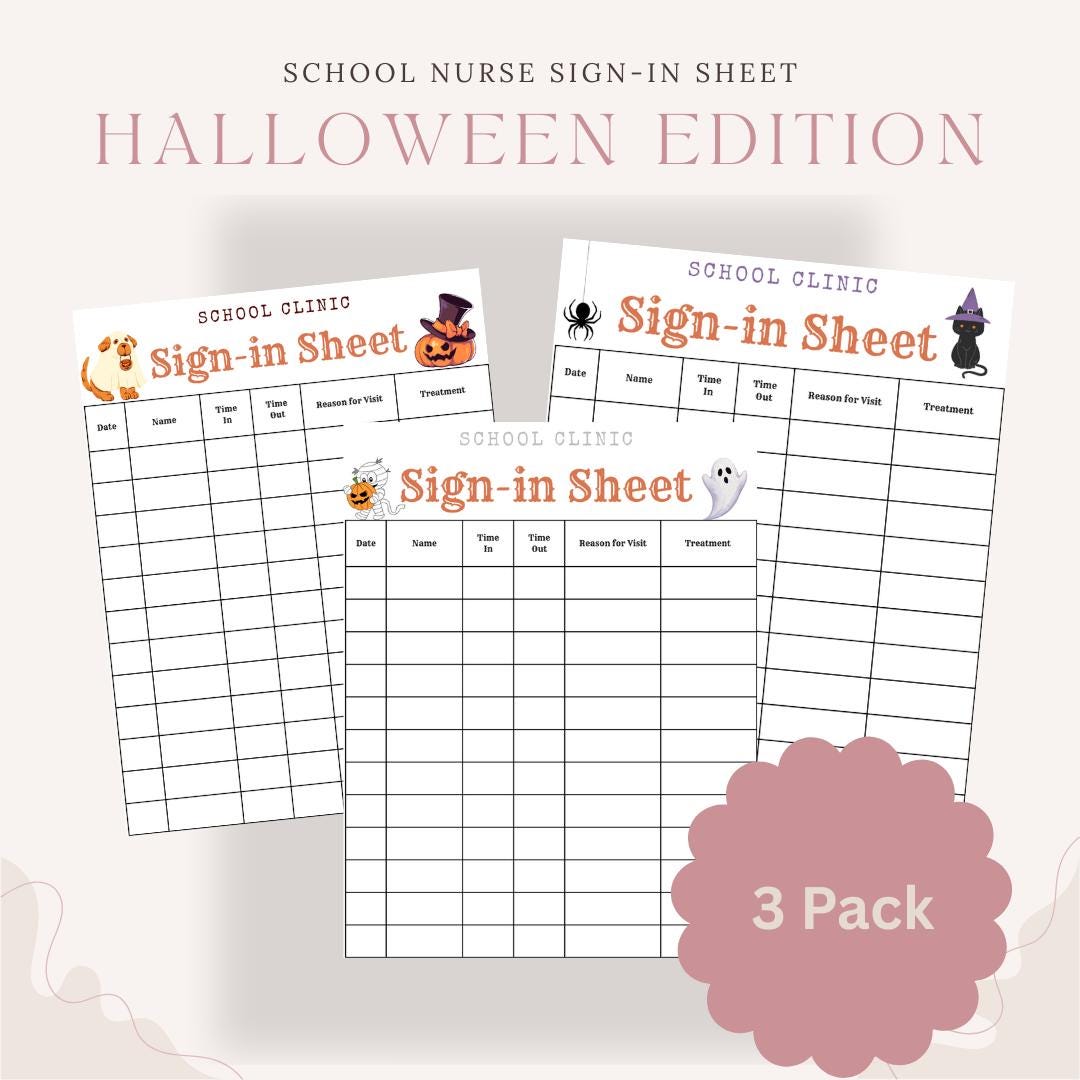 School Nurse Clinic Sign-in Sheets: Halloween Edition (digital Download ...