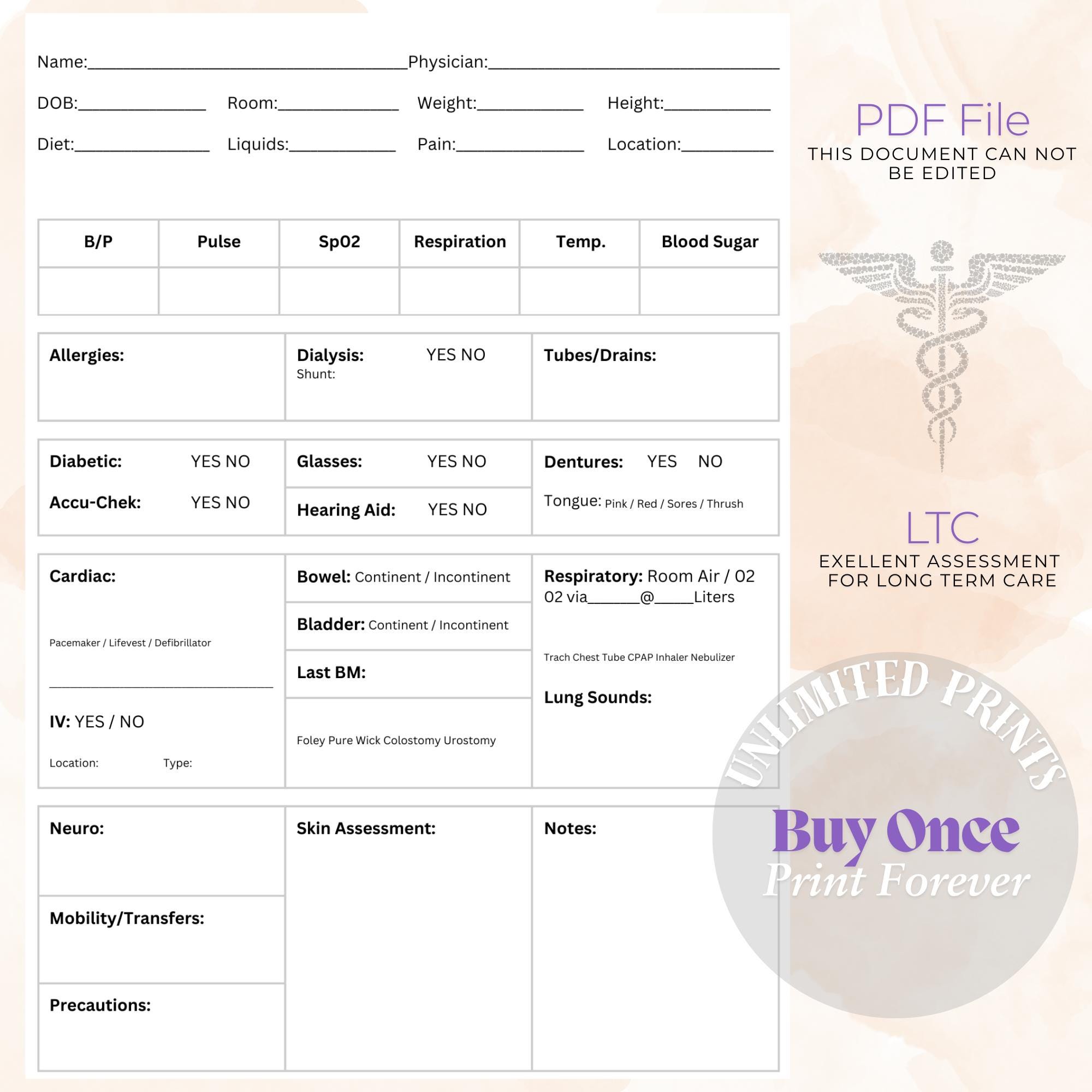 Admission Assessment ~ Nursing Report ~ Long Term Care ~ LTC ~ Nurse ...