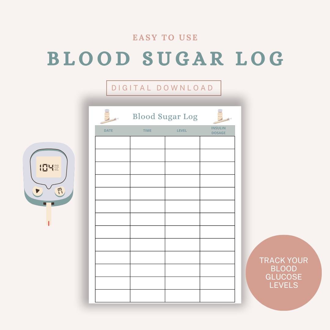 Blood Sugar Log ~ Blood Glucose Tracker ~ BGM ~ Diabetes Log ~ Insulin ...