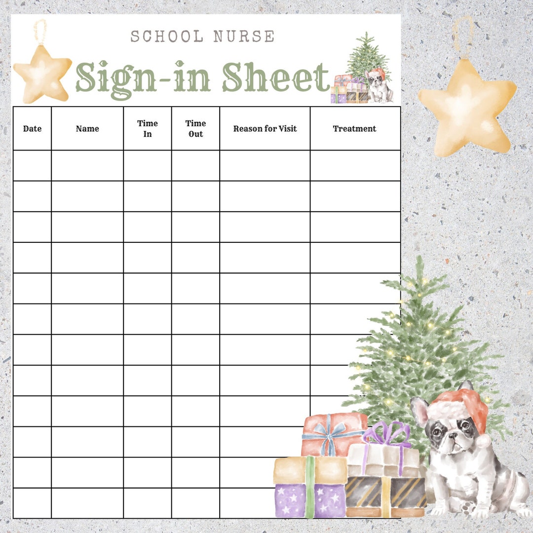 School Nurse Christmas Sign-in Sheet / School Clinic Holiday Sign-in ...