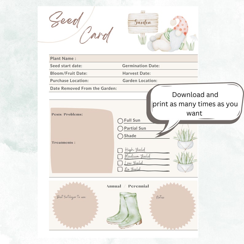 Printable Garden Seed Card: Digital Download - Etsy