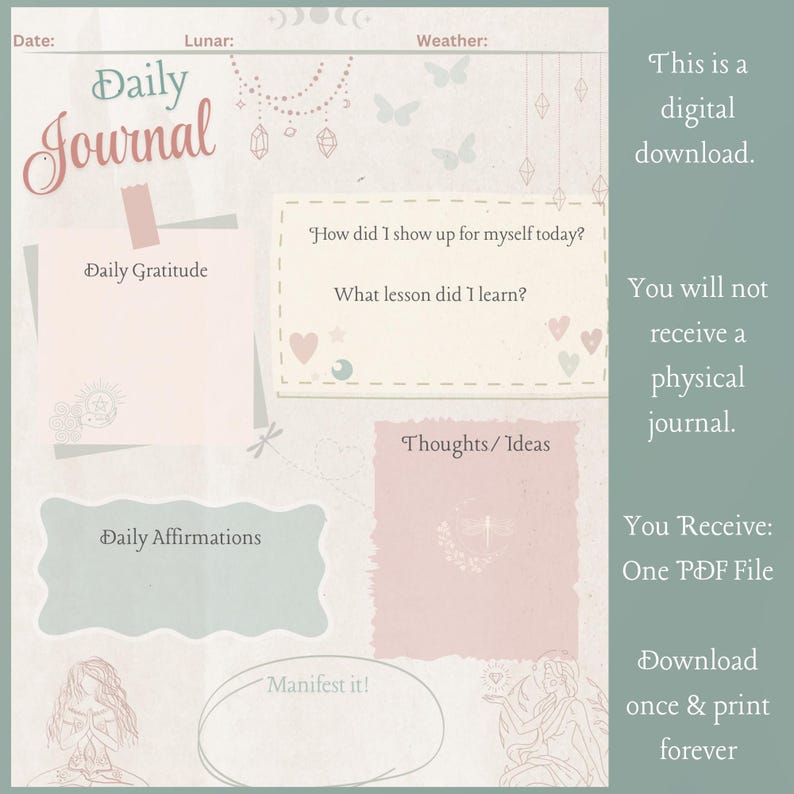 Daily Journal ~ Printable Journal ~ Daily Affirmations ~ Goals ...