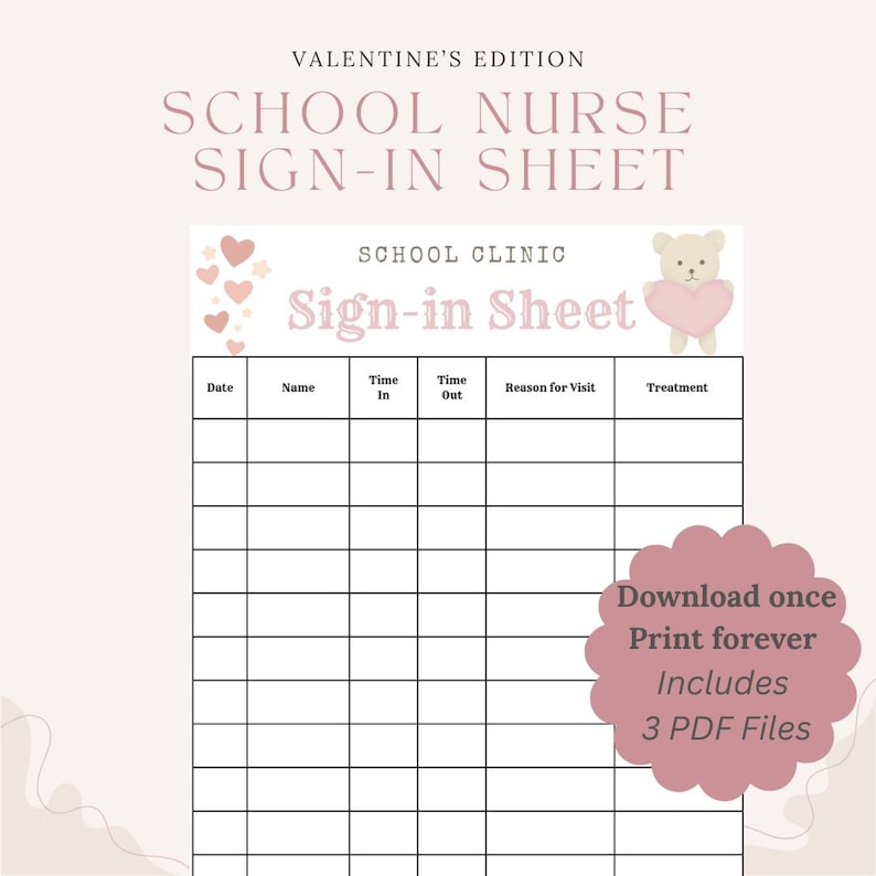 School Nurse Sign-in Sheet ~ School Clinic Student Log - Etsy