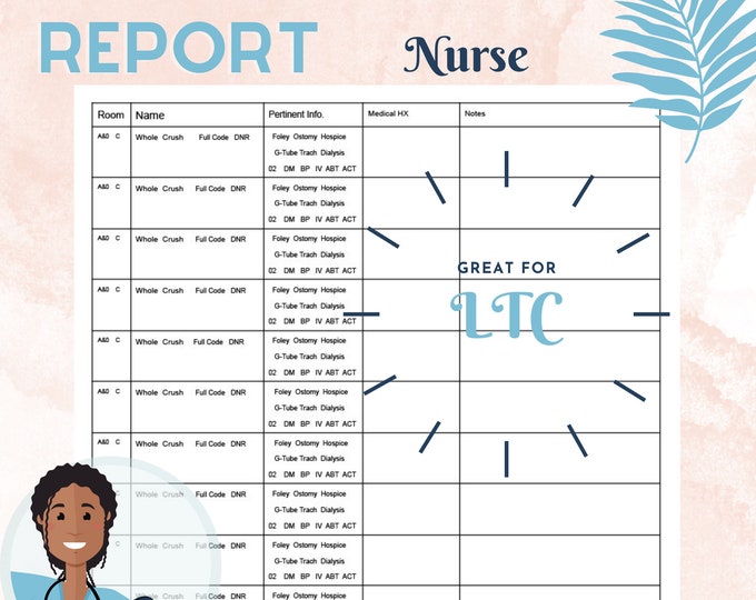 Nursing Report Sheet / LTC / Long Term Care / SNF / LPN / Registered Nurse / Shift Change ...
