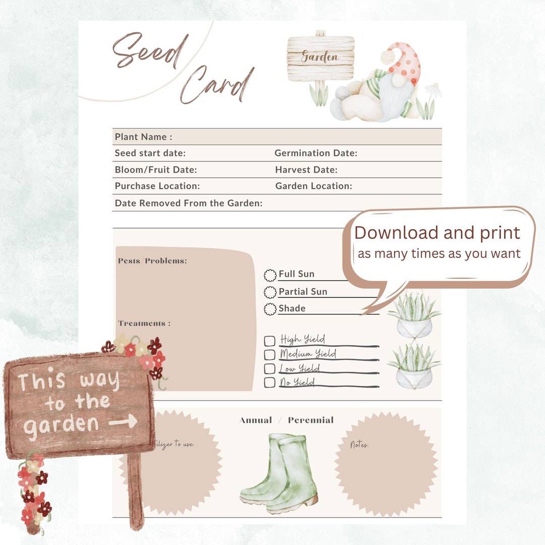 Printable Garden Seed Card: Digital Download - Etsy