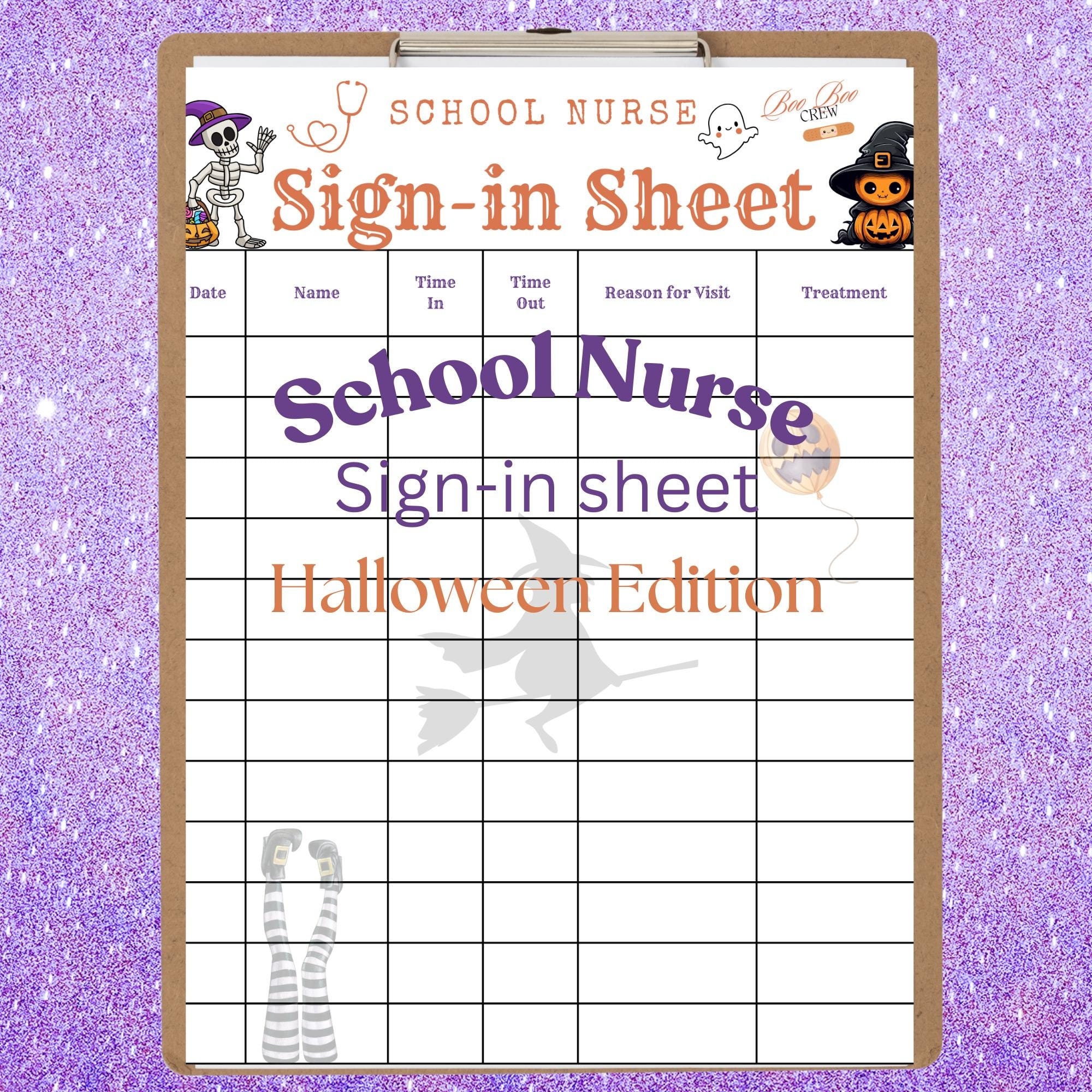 School Nurse Sign-in Sheet ~ Halloween Edition ~ Sign in Sheet ~ School ...