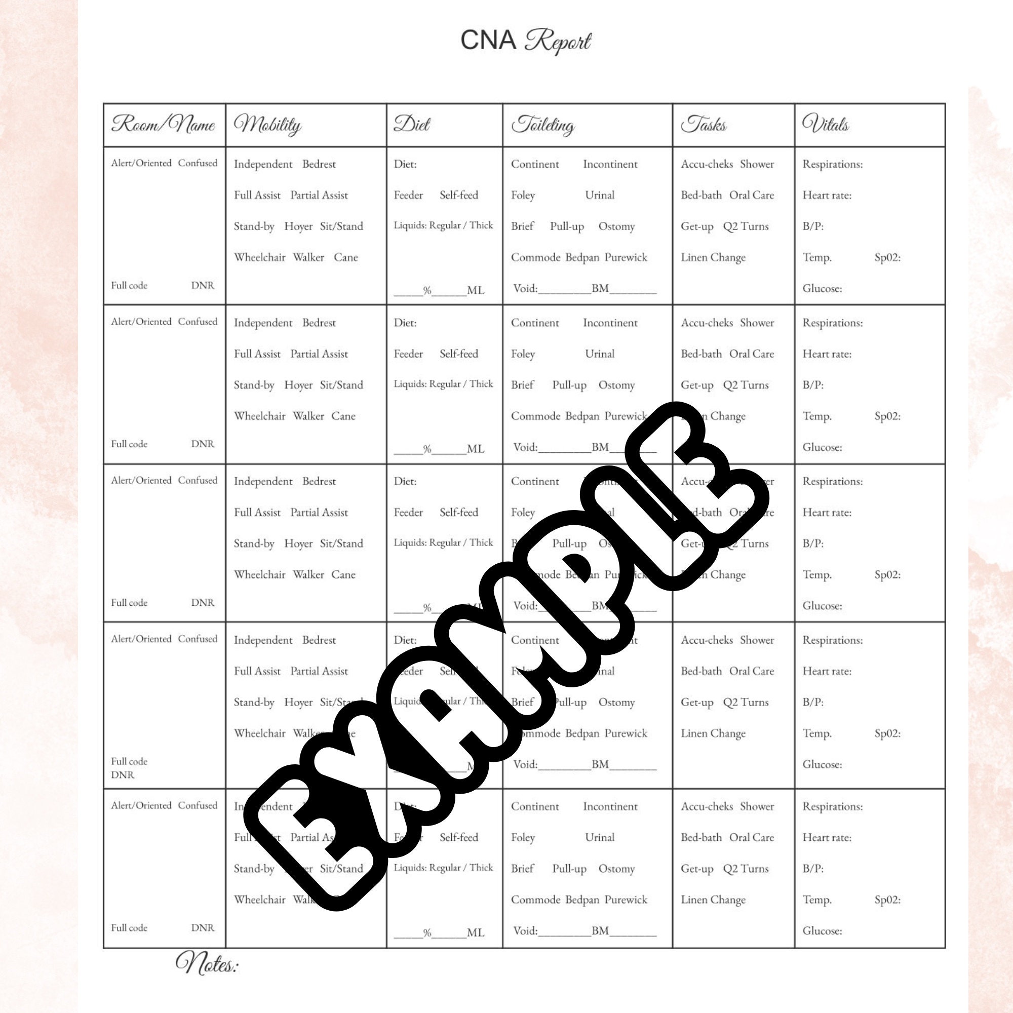 CNA Shift Report: LTC/SNF Patient Care (digital Download) - Etsy