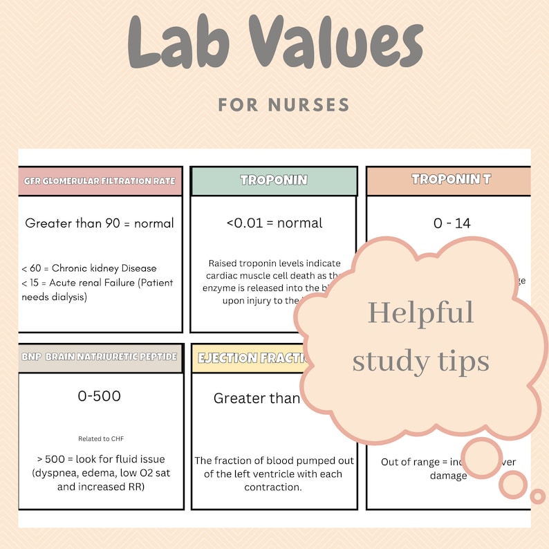 Lab Values / Nursing School Flashcards / Printable / Nurse / - Etsy