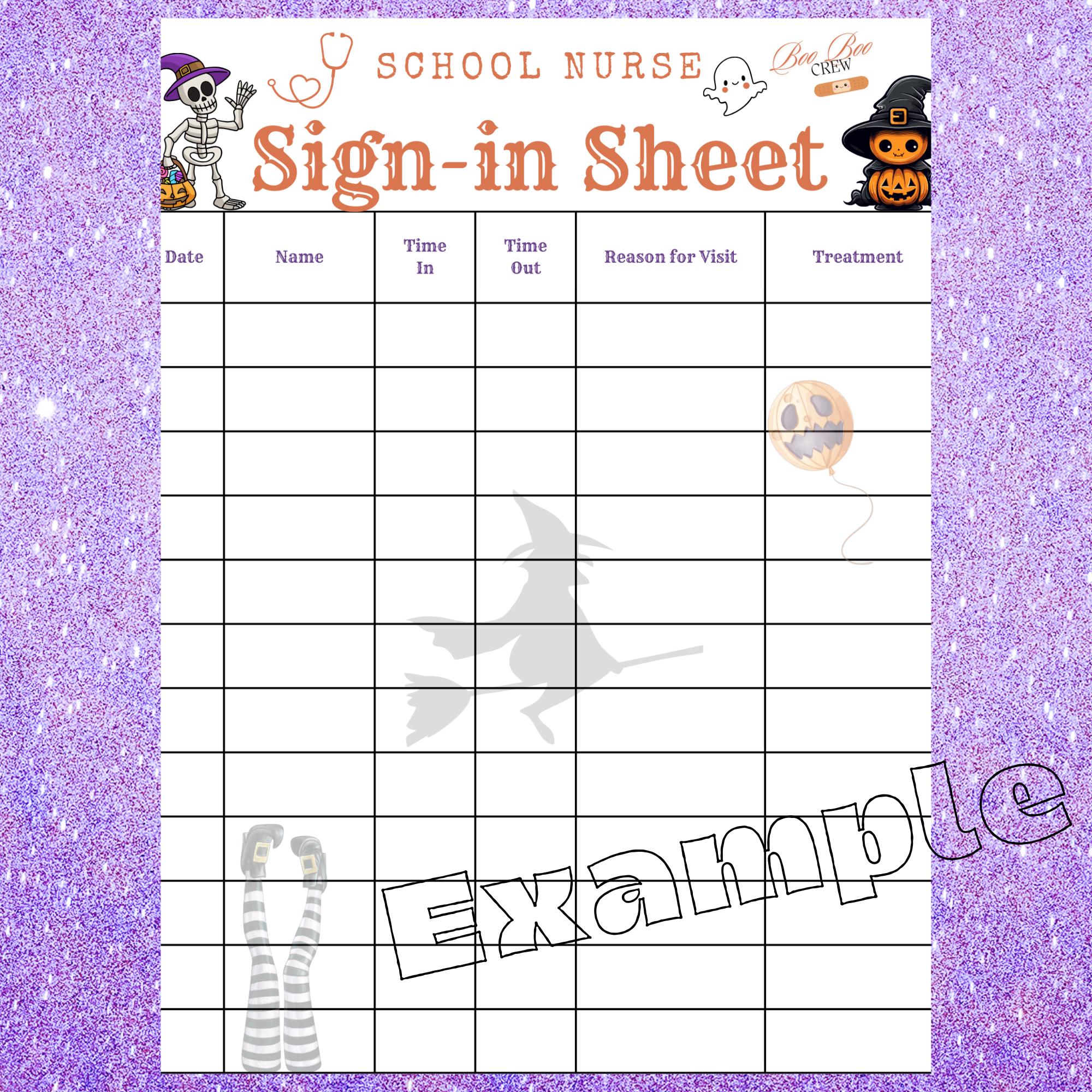Halloween School Nurse Sign-in Sheet (digital Download) - Etsy