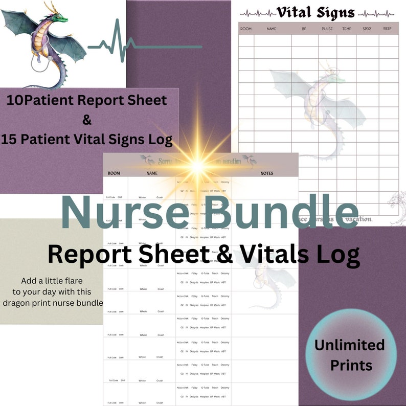 Nurse Report Sheet ~ Vital Signs Log ~ Nurse Bundle ~ Report Sheet ...