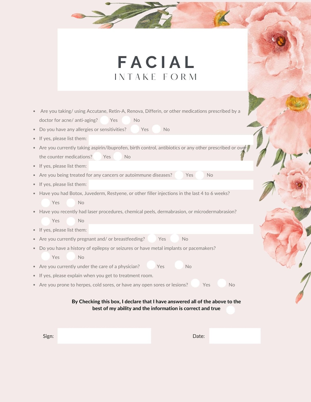 Facial Intake Form - Etsy