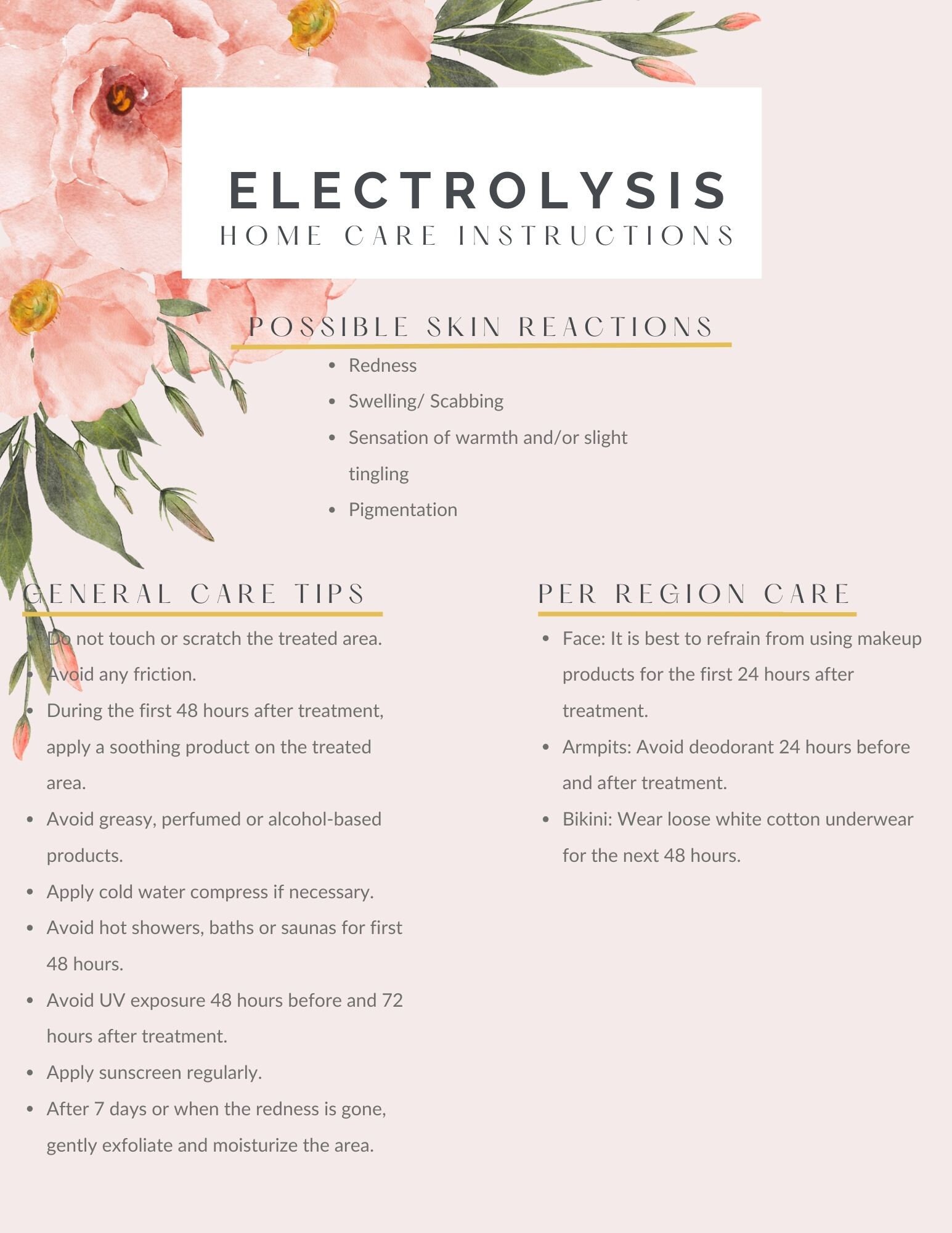Electrolysis After Care Form - Etsy