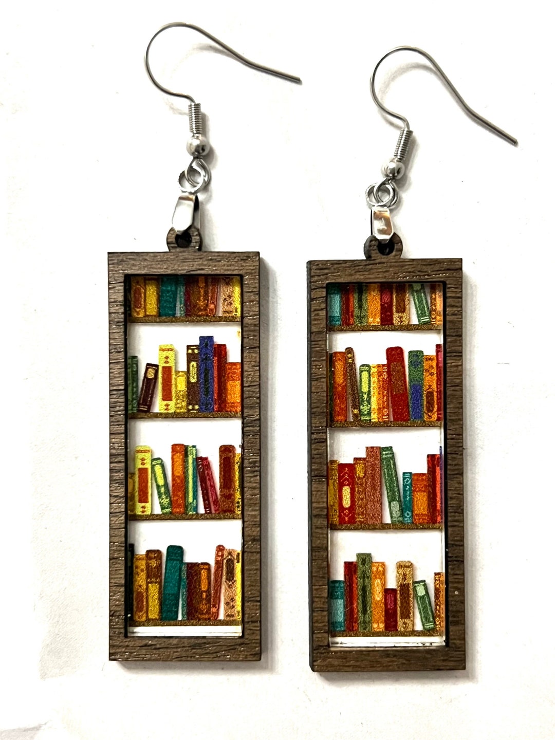 New Handmade Inlay Walnut & Acrylic Dangle Bookshelf Bookcase Reading ...