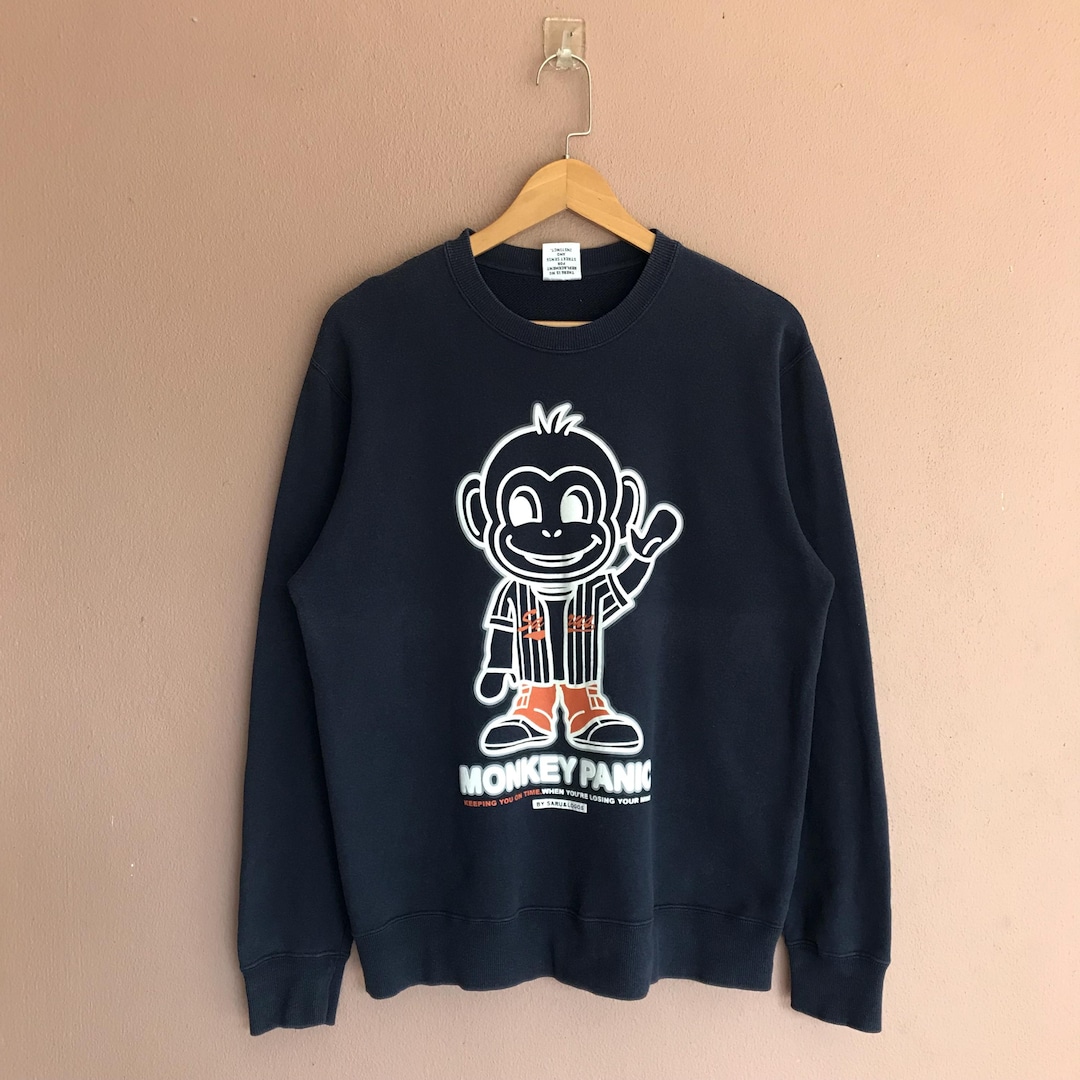 Large, Vintage 90s Black "monkey Panic" Sweatshirt, Grass Leather ...