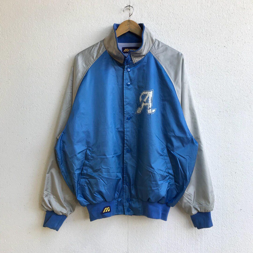 Vintage Mizuno Blue and Gray Baseball Jacket, Retro Sportswear, Snap ...