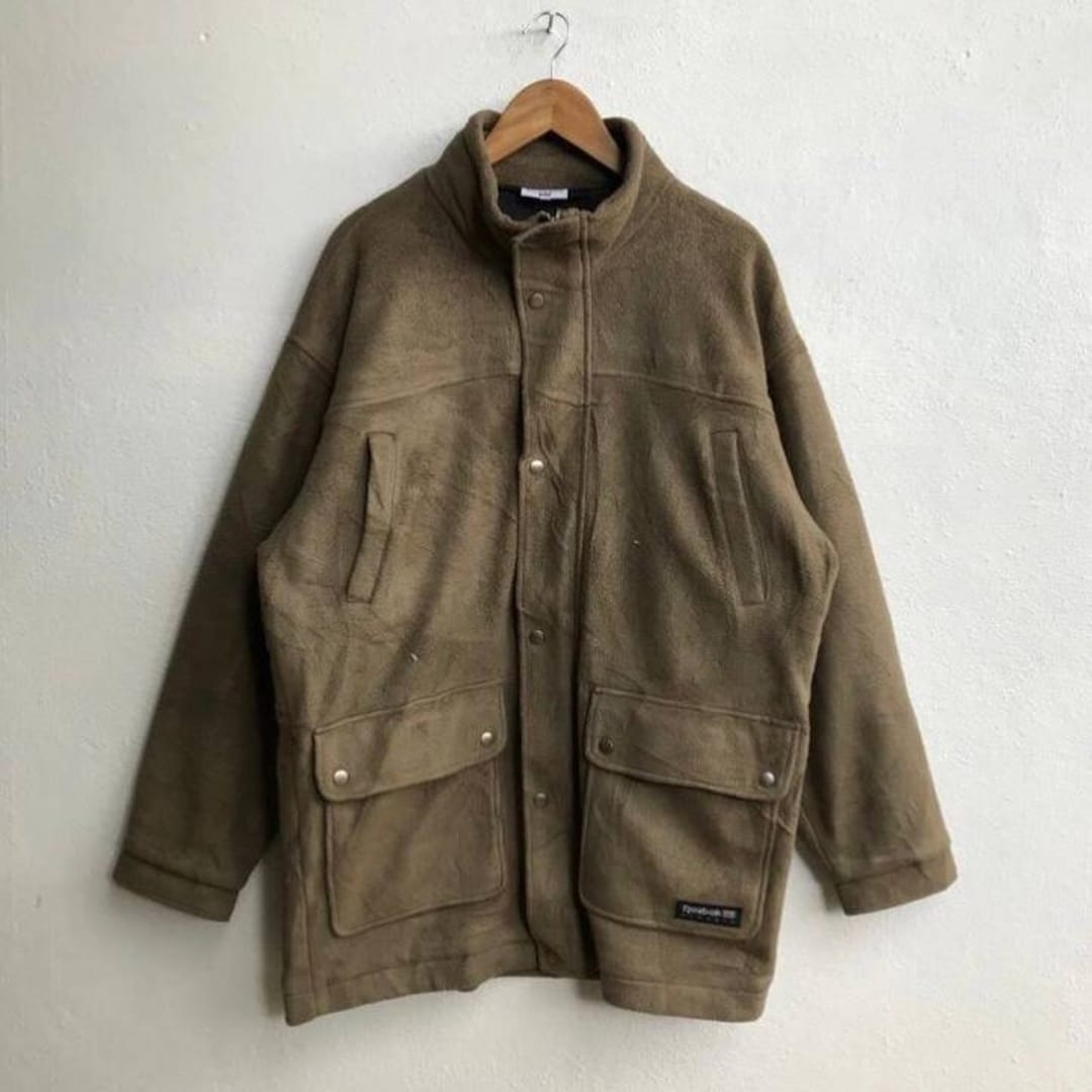 90s Vintage Men's REEBOK Classic Side Logo Green Wool Long Jacket Size ...