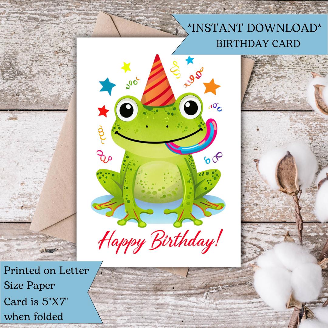 Funny Frog Birthday Card | Cute Green Party Frog Greeting Card ...