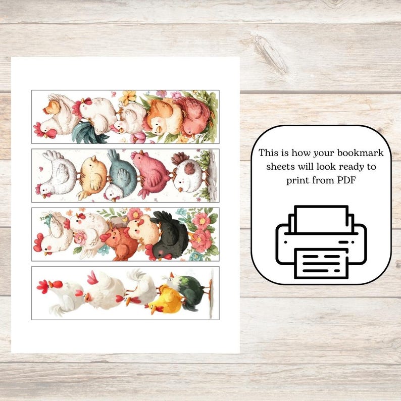 Funny Chicken Bookmarks Printable Set | Farm Animal Bookmark Bundle ...