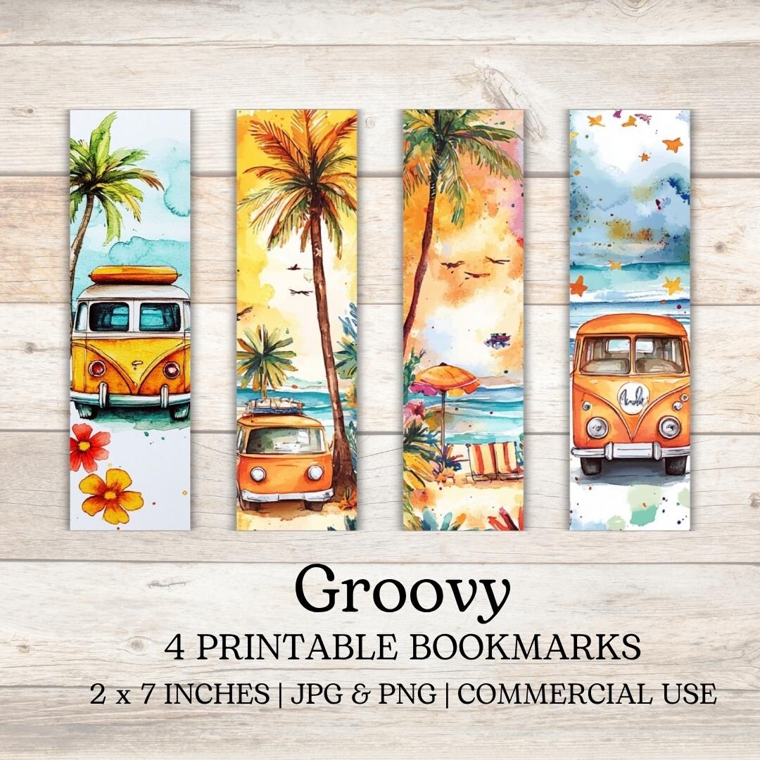 Tropical Beach Bookmarks Set of 4 | Watercolor Summer Van Bookmarks ...