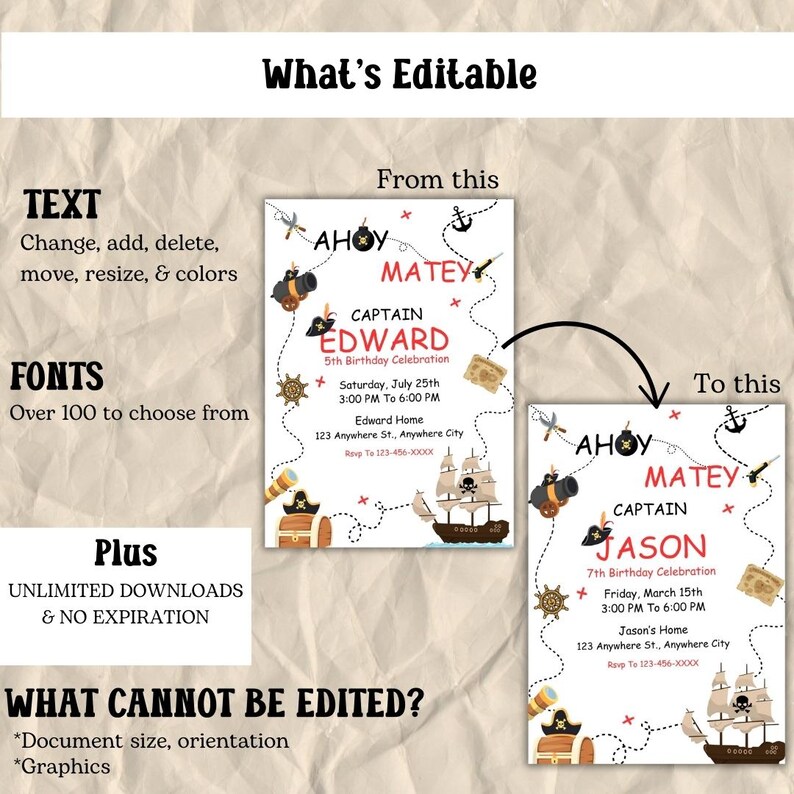 Editable Pirate Birthday Invitation Template | Pirate Birthday Invitation | Pirate Invitation ...