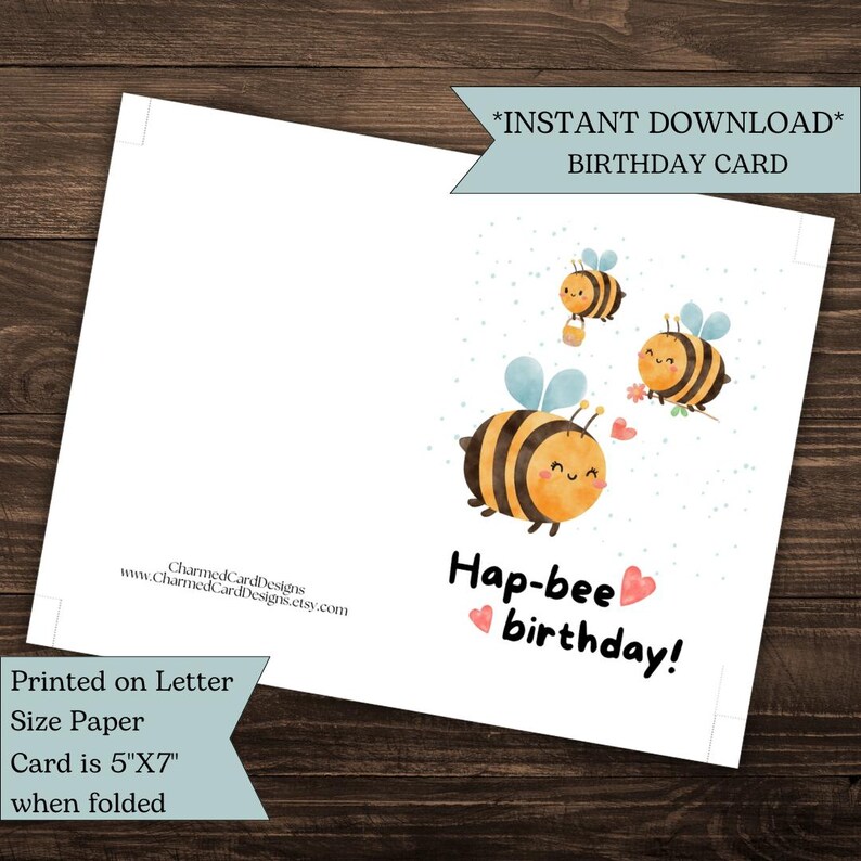 Hap-bee Birthday Card | Cute Bumblebee Pun Birthday Card | Printable ...