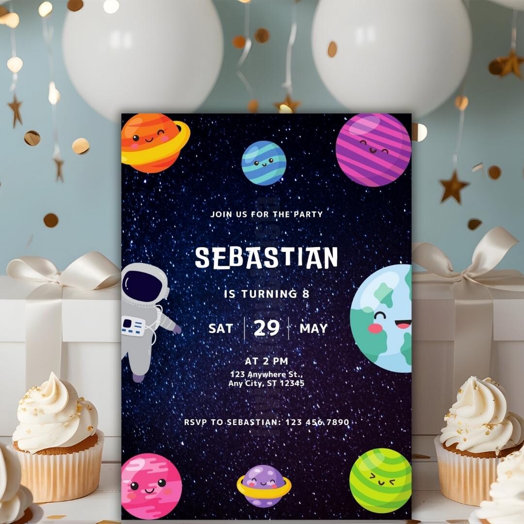 Personalized Outer Space Birthday Invitation|galaxy Planet Party Invite ...
