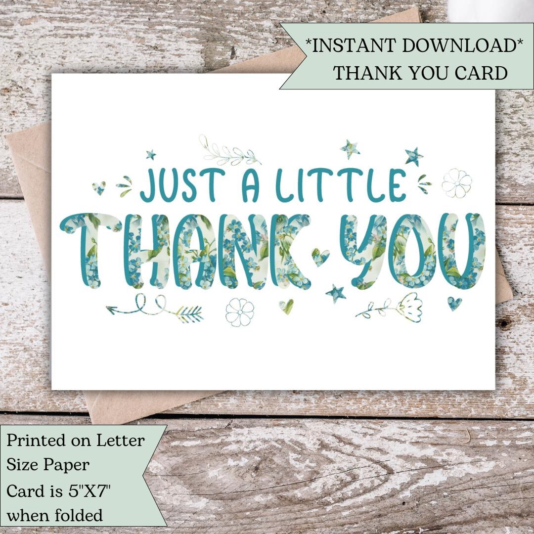 Just a Little Thank You Card | Floral Printable Thank You Note ...