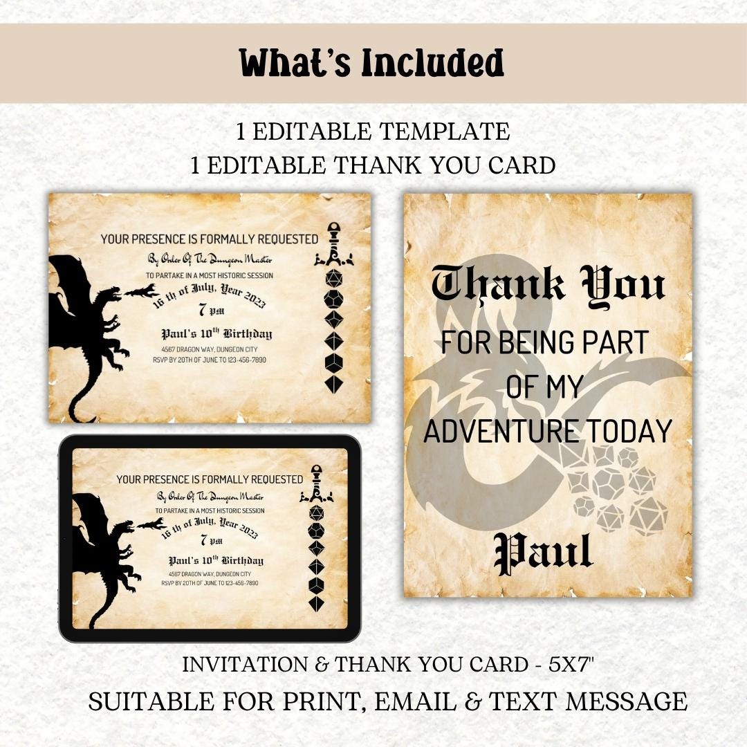 Editable Dungeons and Dragons Birthday Invitation | Printable Dnd ...