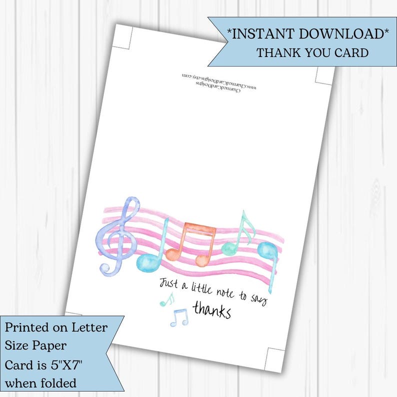 Printable Music Teacher Thank You Card | Music Notes Appreciation Card ...