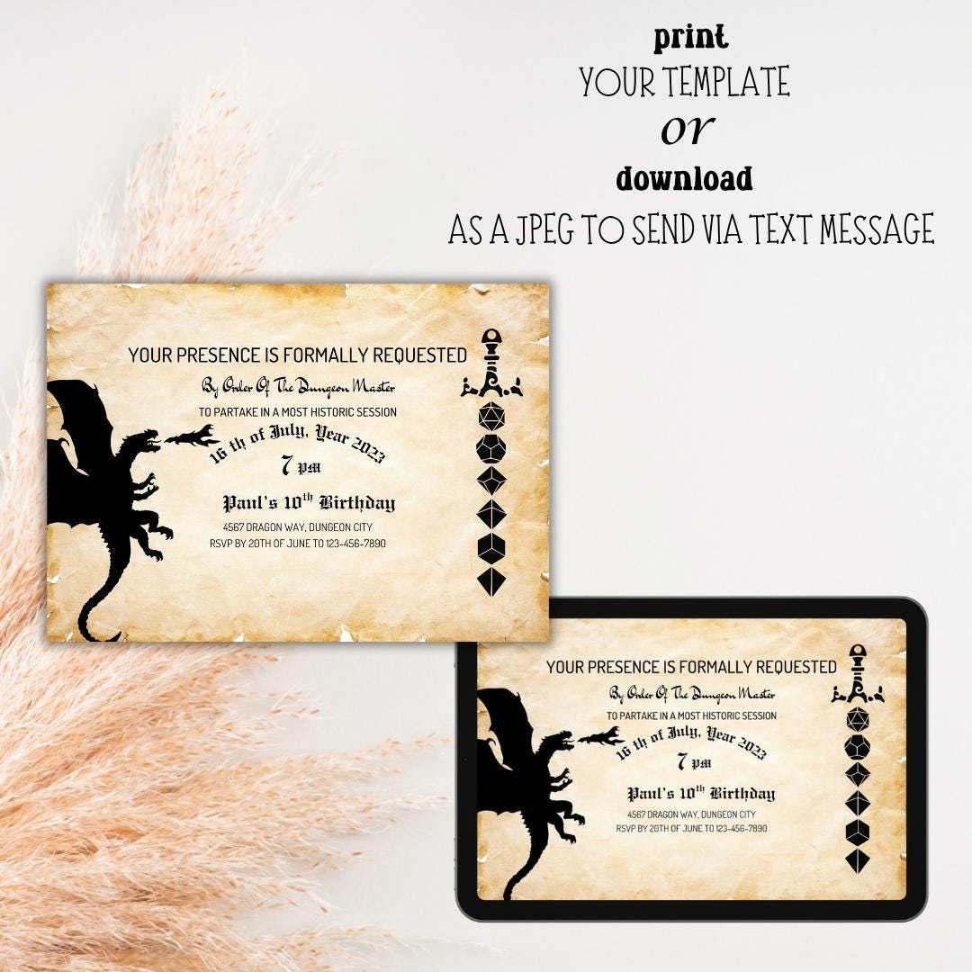 Editable Dungeons and Dragons Birthday Invitation | Printable Dnd ...
