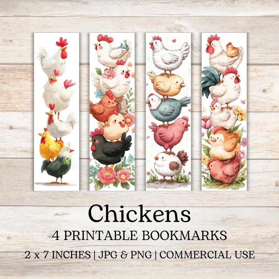 Funny Chicken Bookmarks Printable Set | Farm Animal Bookmark Bundle ...